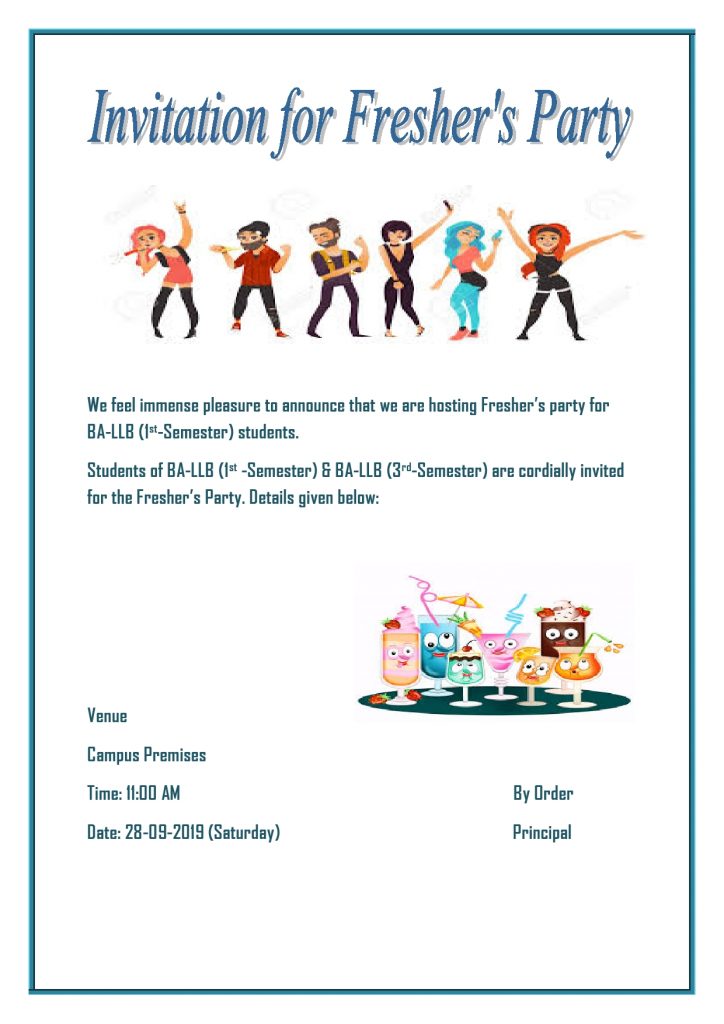 Invitation of Fresher’s Party (BA-LLB 1st Semester 2019-2020) Batch ...